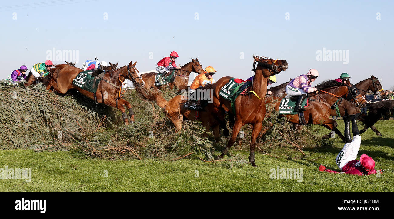 Measureofmydreams (centre) and jockey Donagh Meyler take a fall during ...