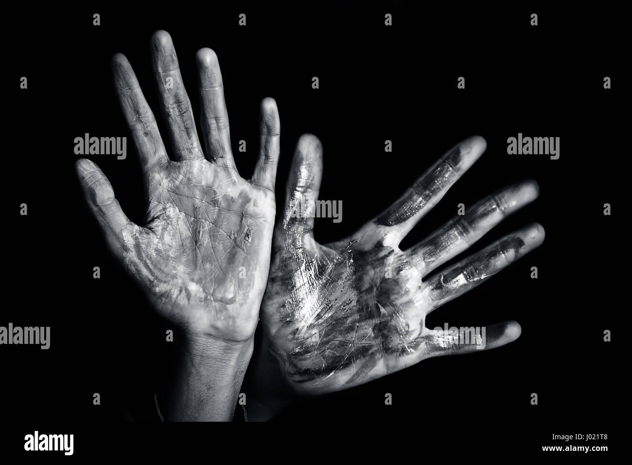 Human hands painted with poster color Stock Photo - Alamy
