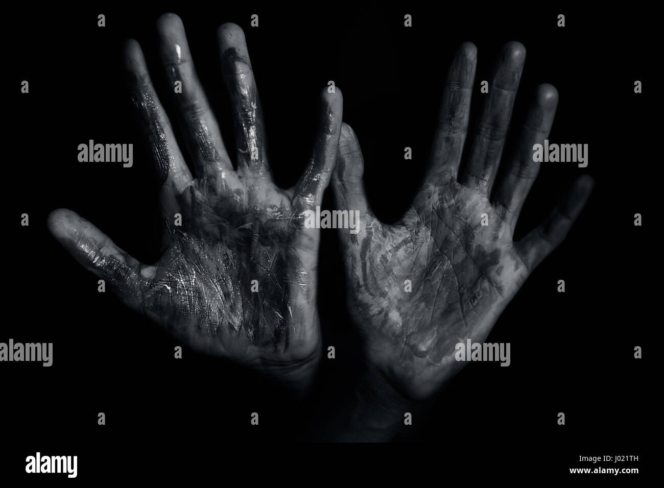 Human hands painted with poster color Stock Photo - Alamy