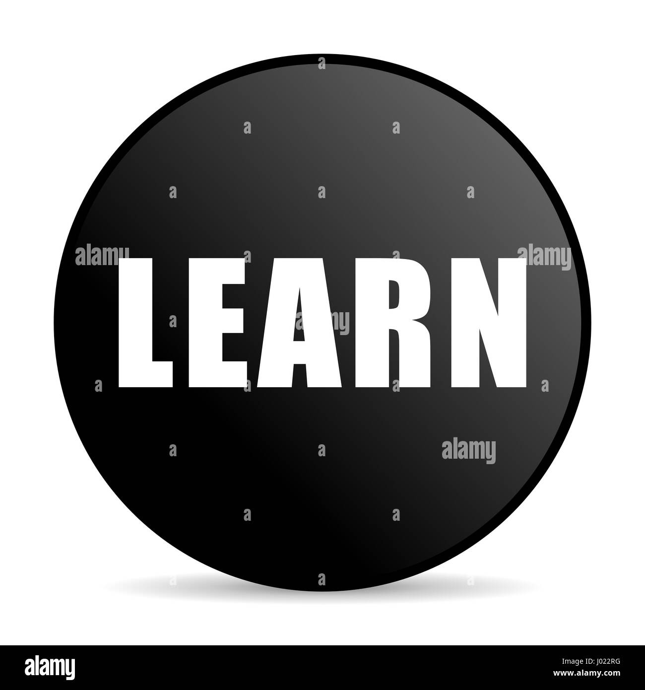 Learn black color web design round internet icon on white background ...