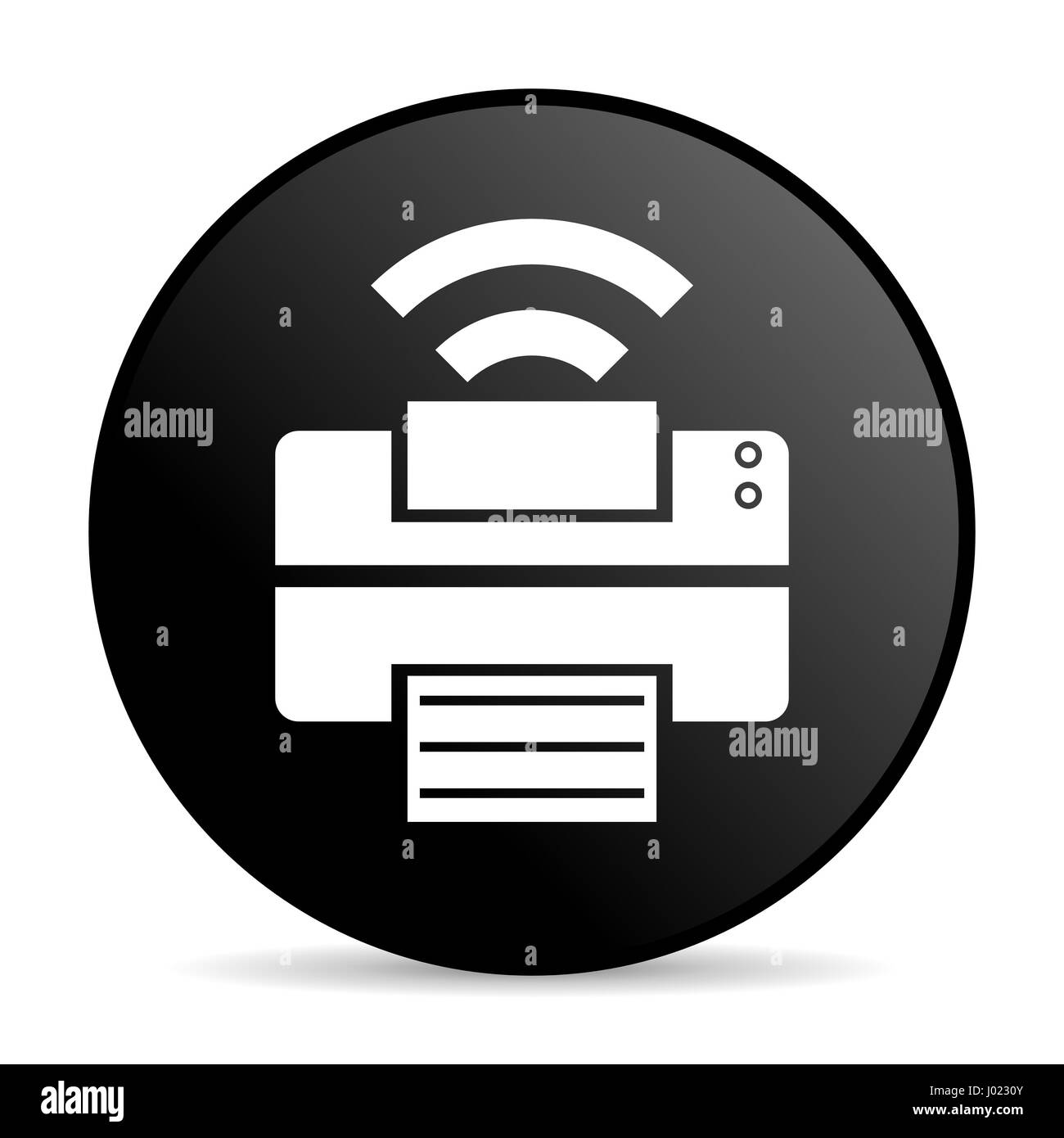Printer black color web design round internet icon on white background ...