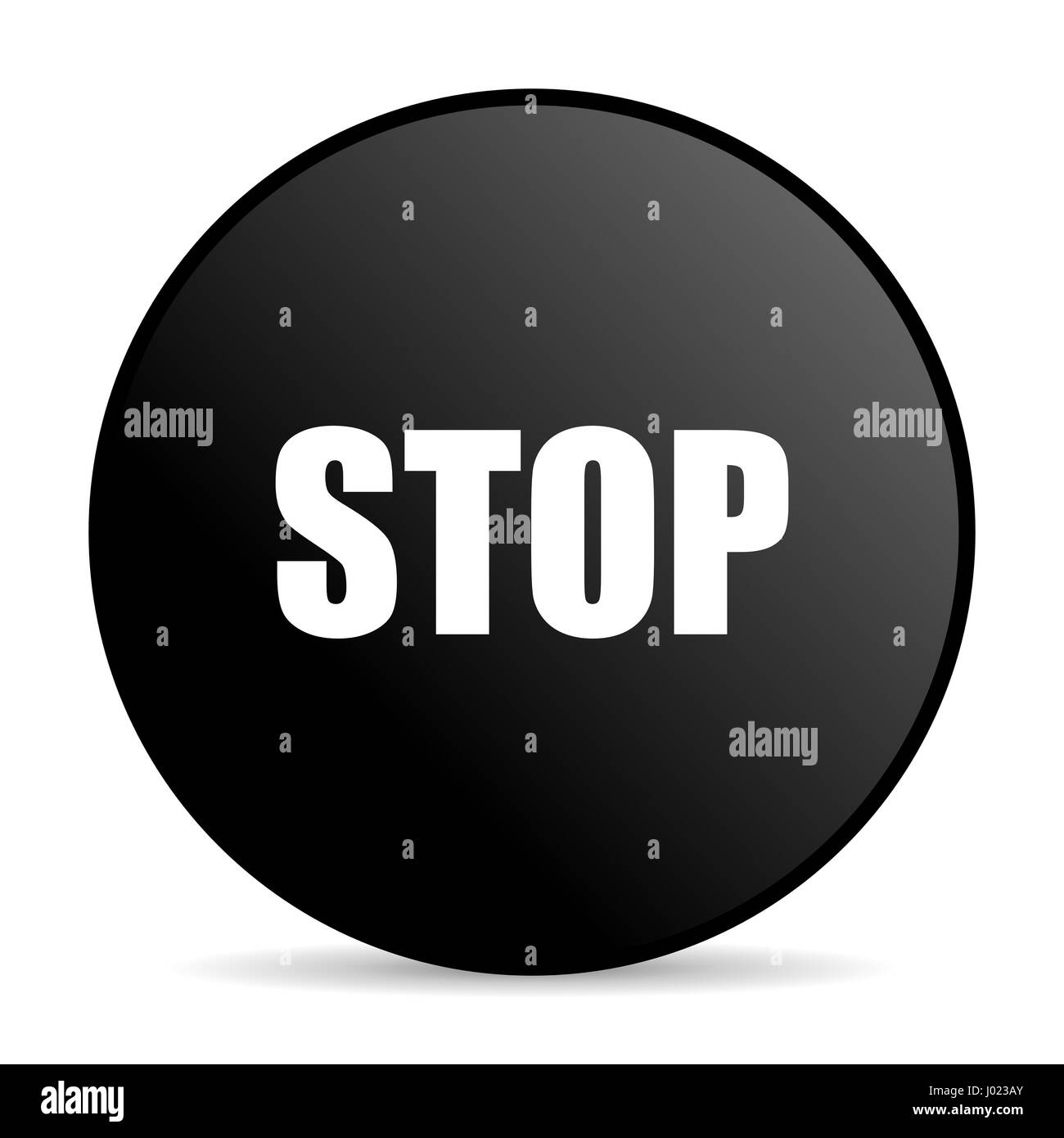 Stop black color web design round internet icon on white background ...