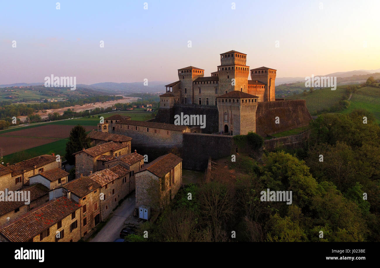 TORRECHIARA CASTLE (aerial view). Langhirano, Emilia Romagna, Italy ...