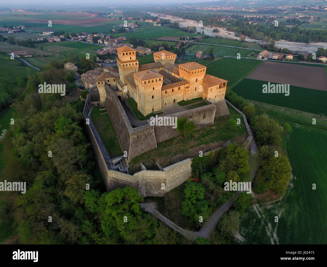 TORRECHIARA CASTLE (aerial view). Langhirano, Emilia Romagna, Italy ...