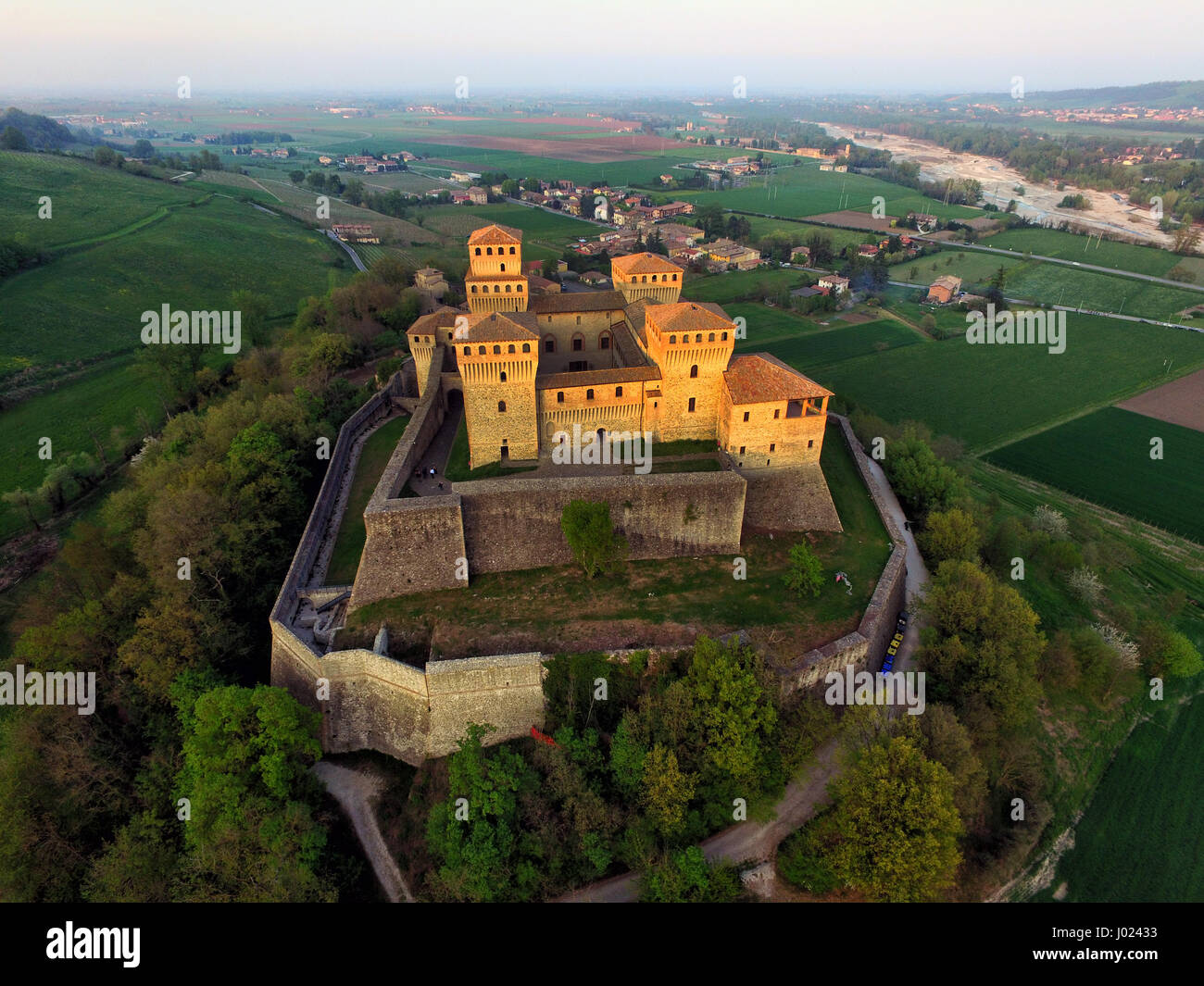TORRECHIARA CASTLE (aerial view). Langhirano, Emilia Romagna, Italy ...