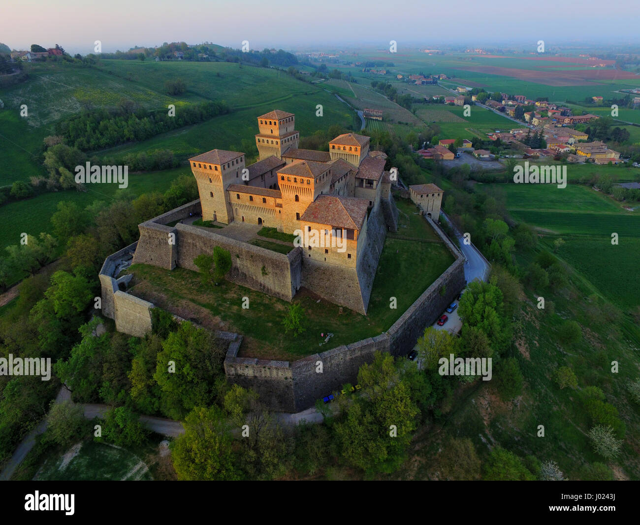 TORRECHIARA CASTLE (aerial view). Langhirano, Emilia Romagna, Italy ...