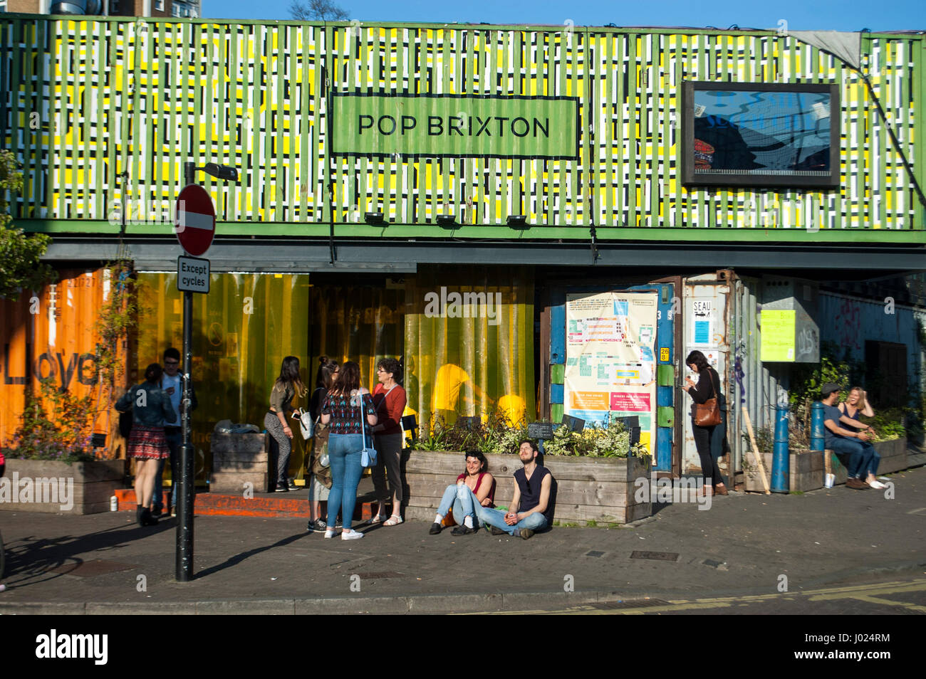 London, UK, 08/04/2017 Pop Brixton pop-up container shops. Brixton on ...