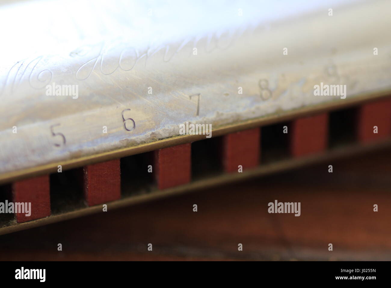 Macro of harmonica numbered holes Stock Photo - Alamy
