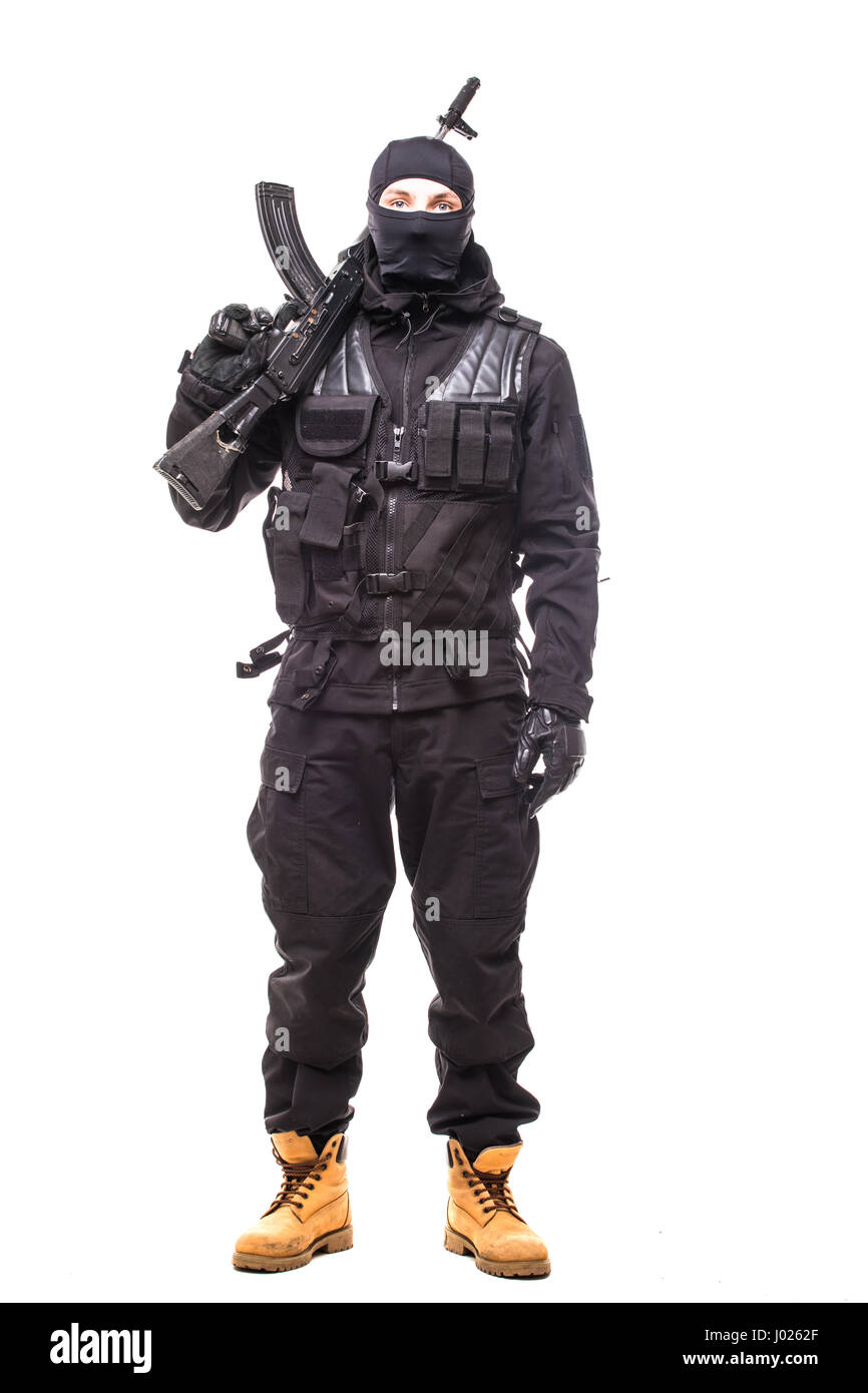 one caucasian army soldier man portrait on guard on studio isolated ...