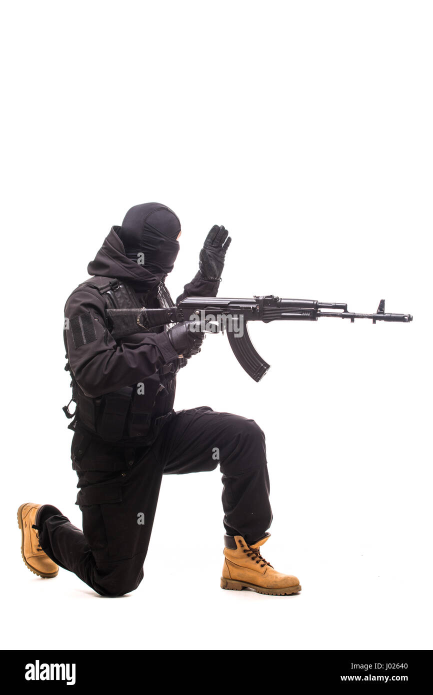 army soldier man portrait aim down on studio isolated Stock Photo - Alamy
