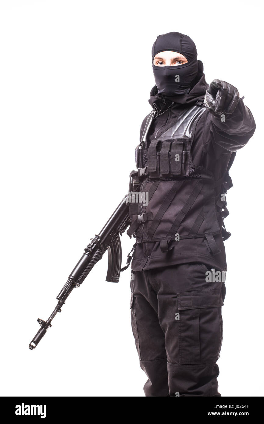 army soldier man portrait pointed on you on studio isolated Stock Photo ...