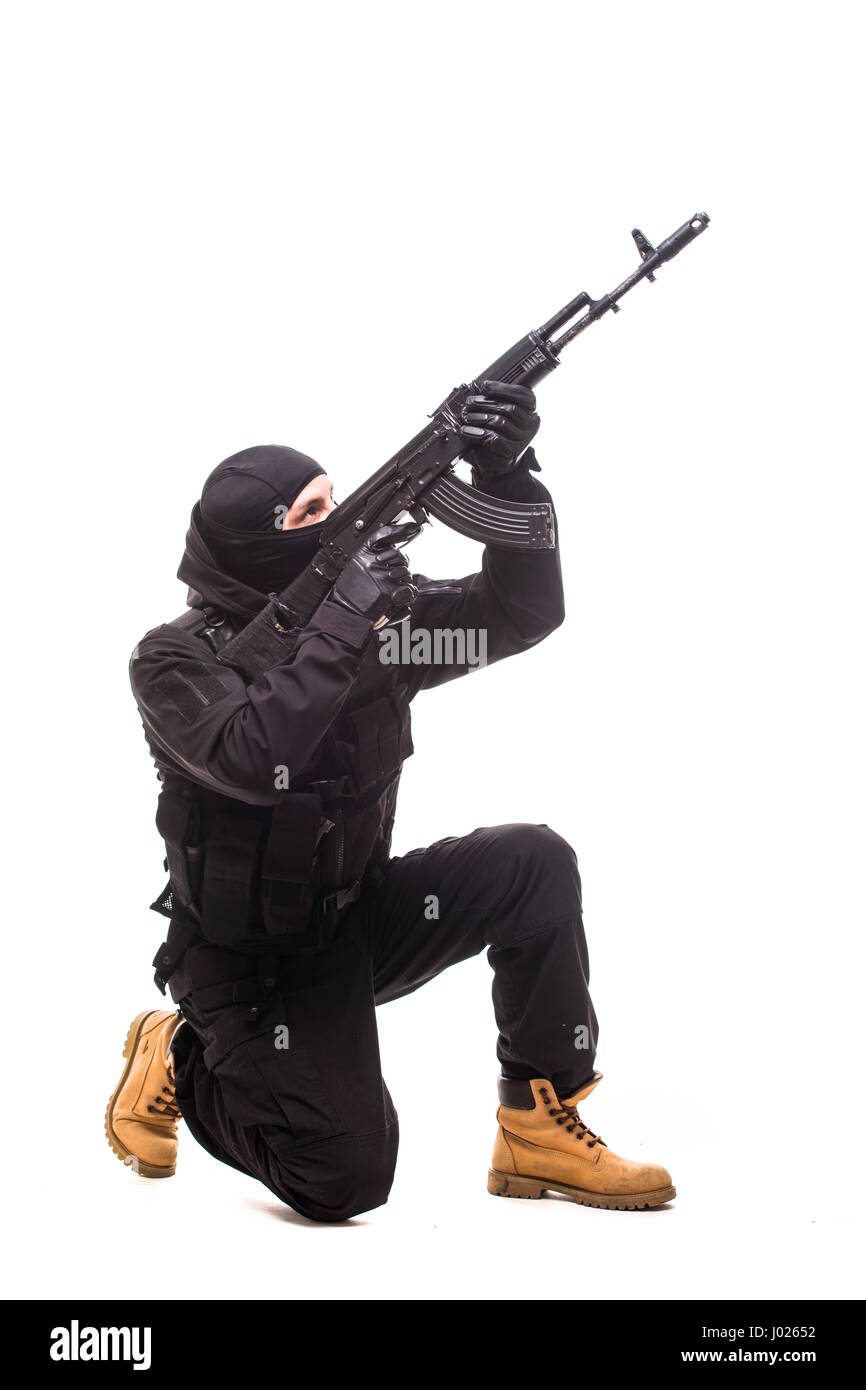 army soldier man with gun aim up on studio isolated Stock Photo - Alamy