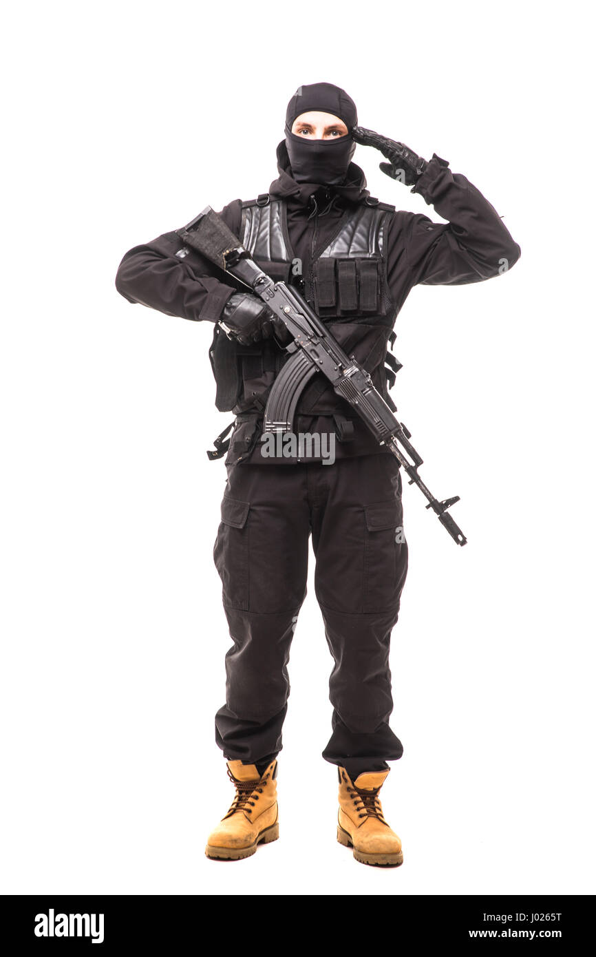 Military holding gun uniform Cut Out Stock Images & Pictures - Alamy