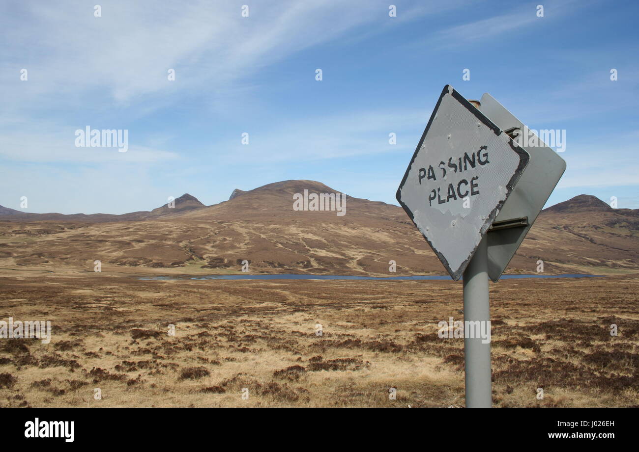 Passing Place sign and Ben Loyal Sutherland Scotland May 2006 Stock ...