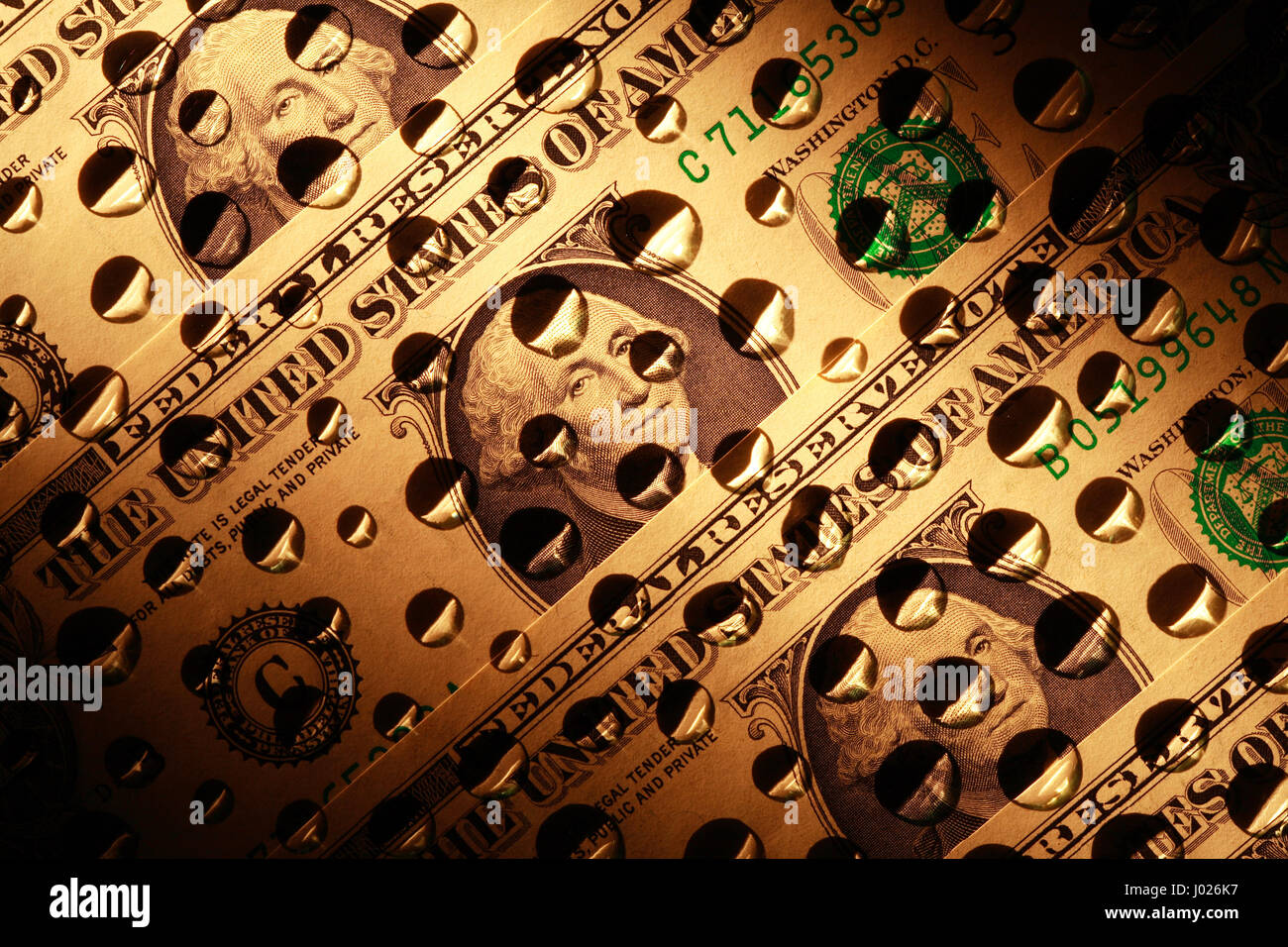 Abstract background with water drops on one dollar bank notes Stock ...