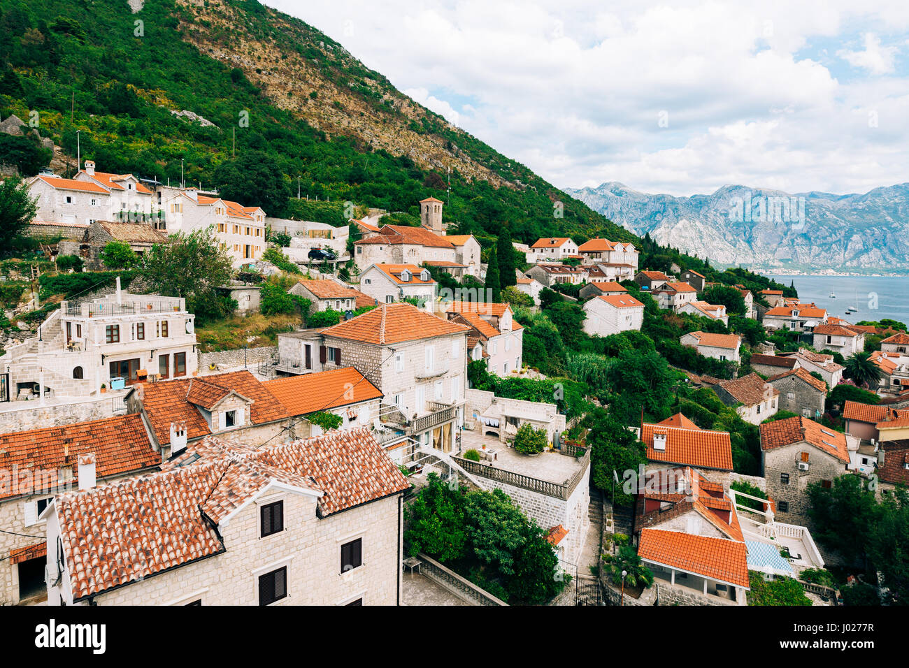 Perast view from the tower. Photos from the height, from the chapel of ...
