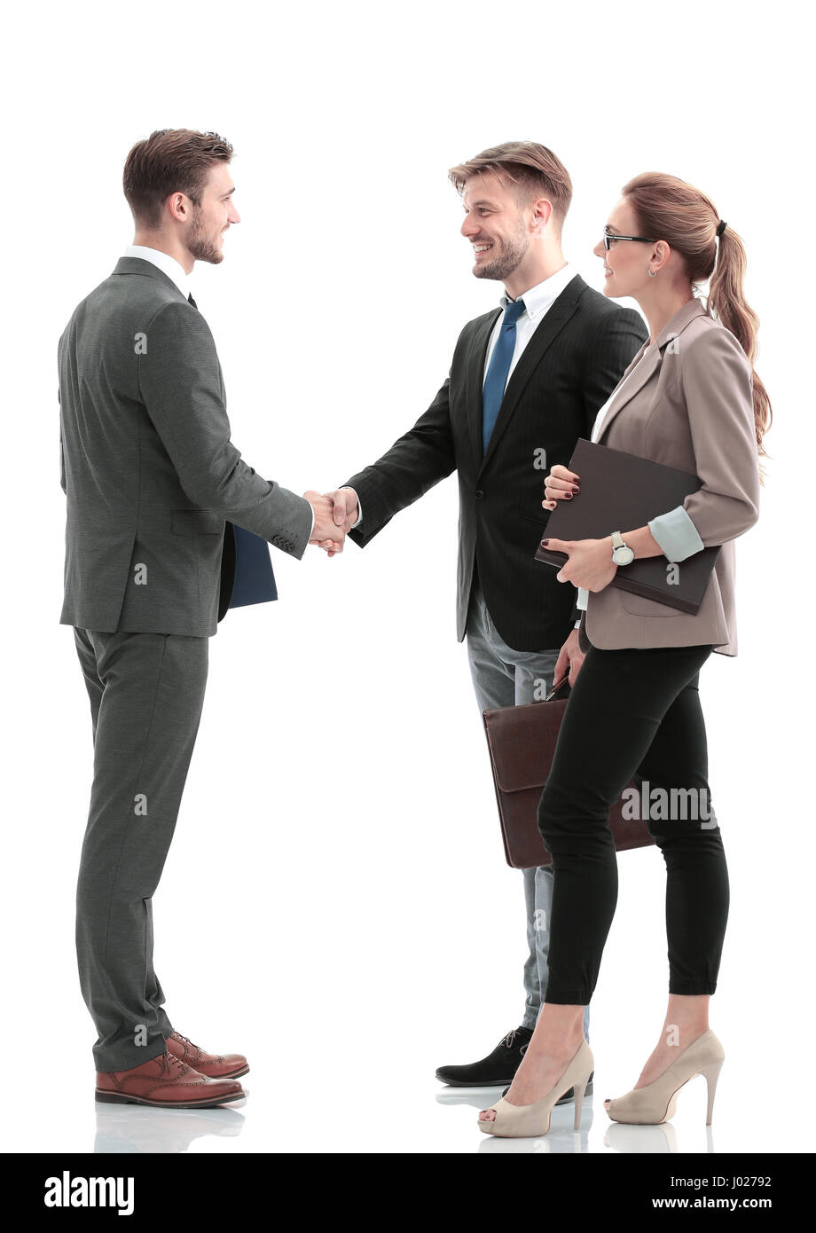 Handshake between business people isolated on white Stock Photo - Alamy