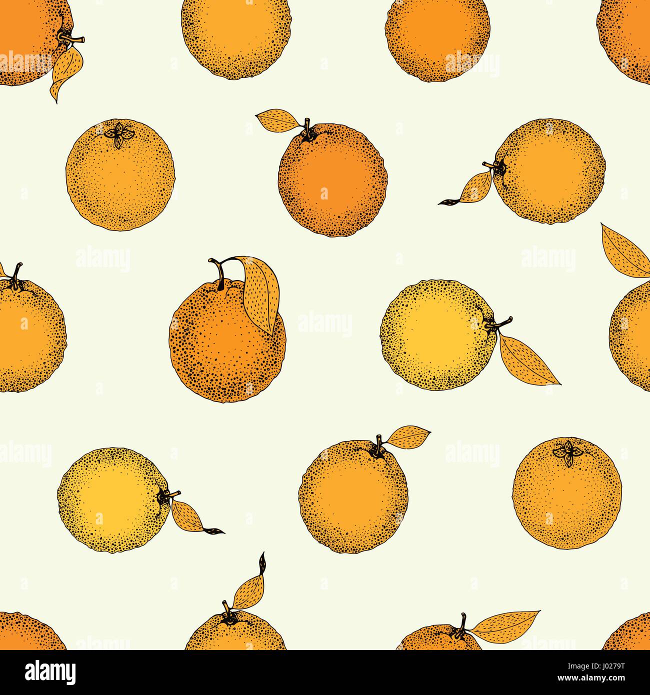 Seamless pattern of hand drawn oranges and slices in sketch style. Vector illustration Stock ...