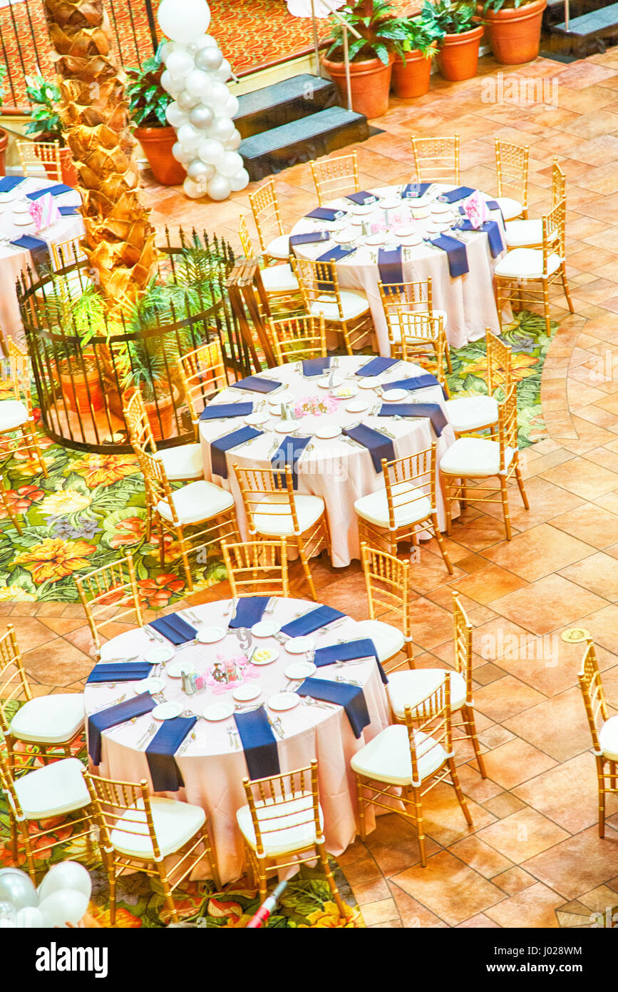 Banquet Tables set up for a reception or other dining evening Stock ...