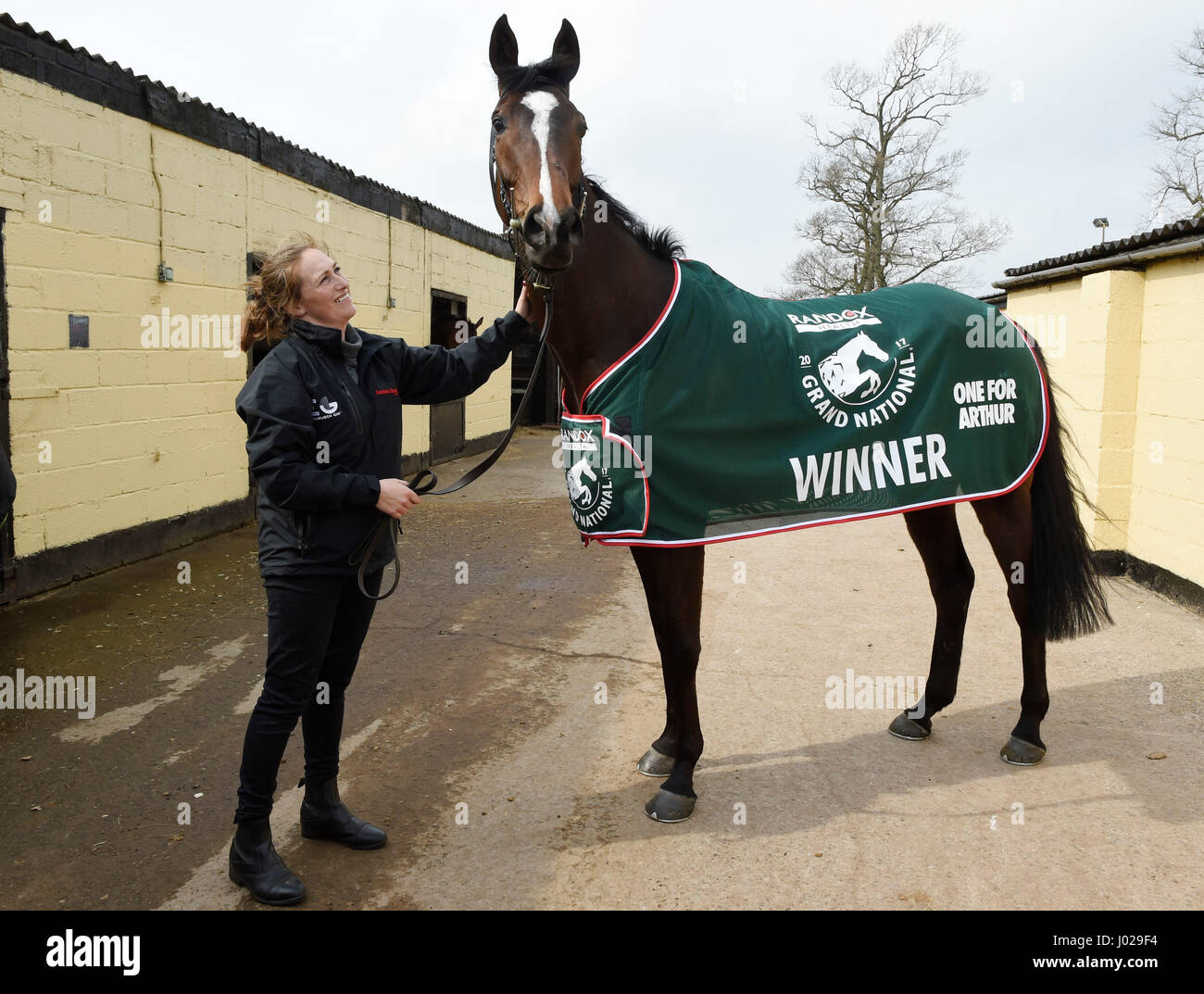 Grand National winner One For Arthur is paraded by stable girl Jaimie ...
