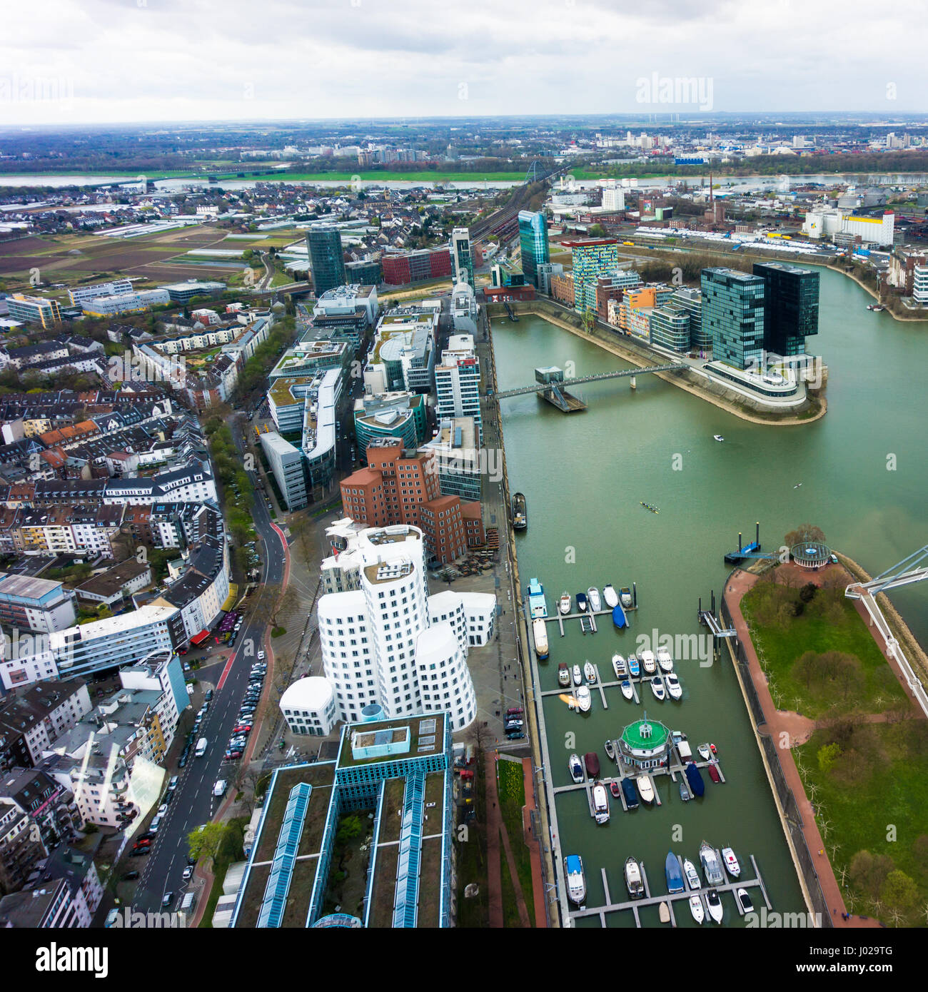 Wide angle picture of river Rhine, Duesseldorf. Seen from the ...