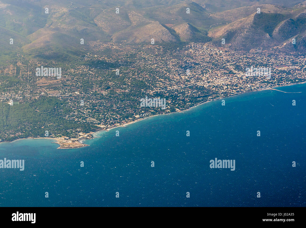 Aerial view from plane window after start from the Athens International ...