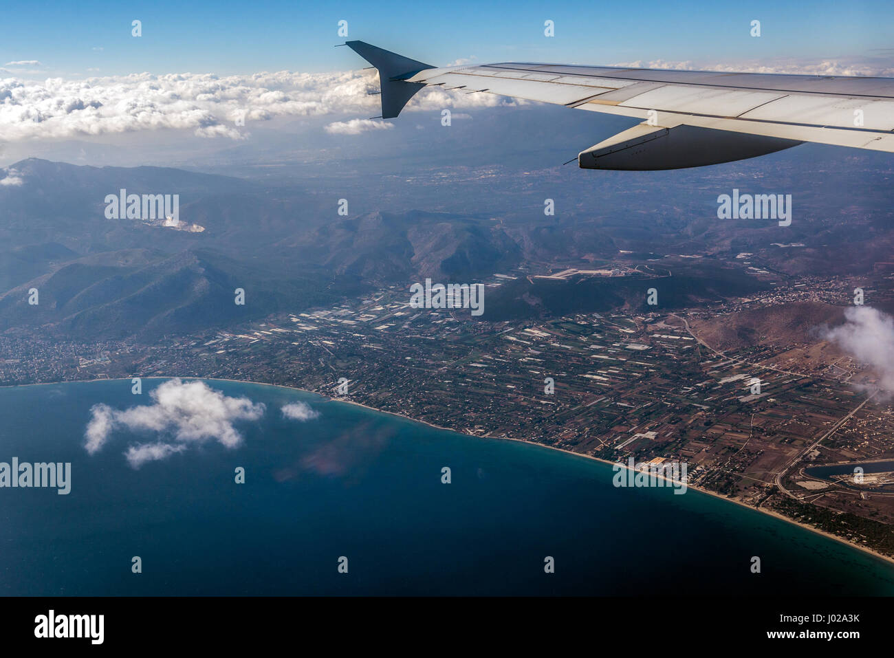 Aerial view from plane window after start from the Athens International ...