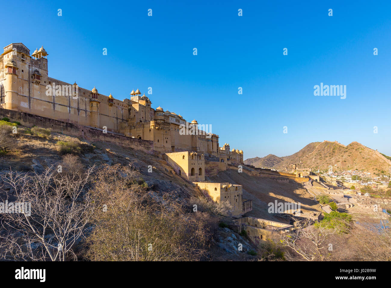 The impressive landscape and cityscape at Amber Fort, famous travel ...