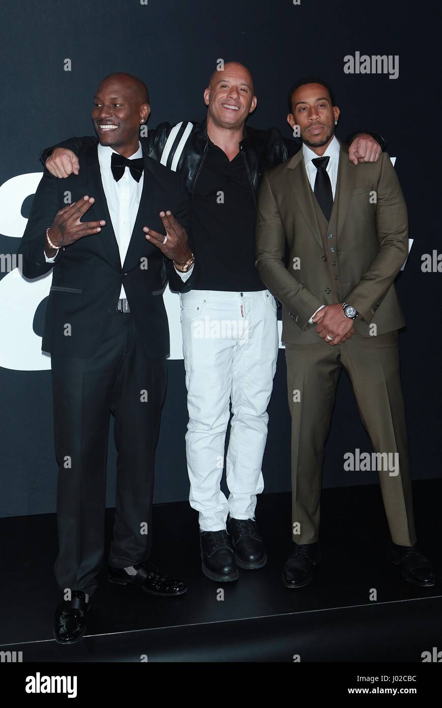 New York, NY, USA. 8th Apr, 2017. Tyrese Gibson, Vin Diesel and Chris ...