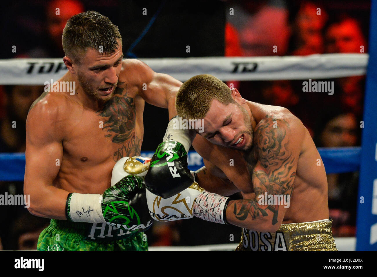 Oxon Hill, MD, USA. 8th Apr, 2017. VASYL LOMACHENKO hits JASON SOSA ...