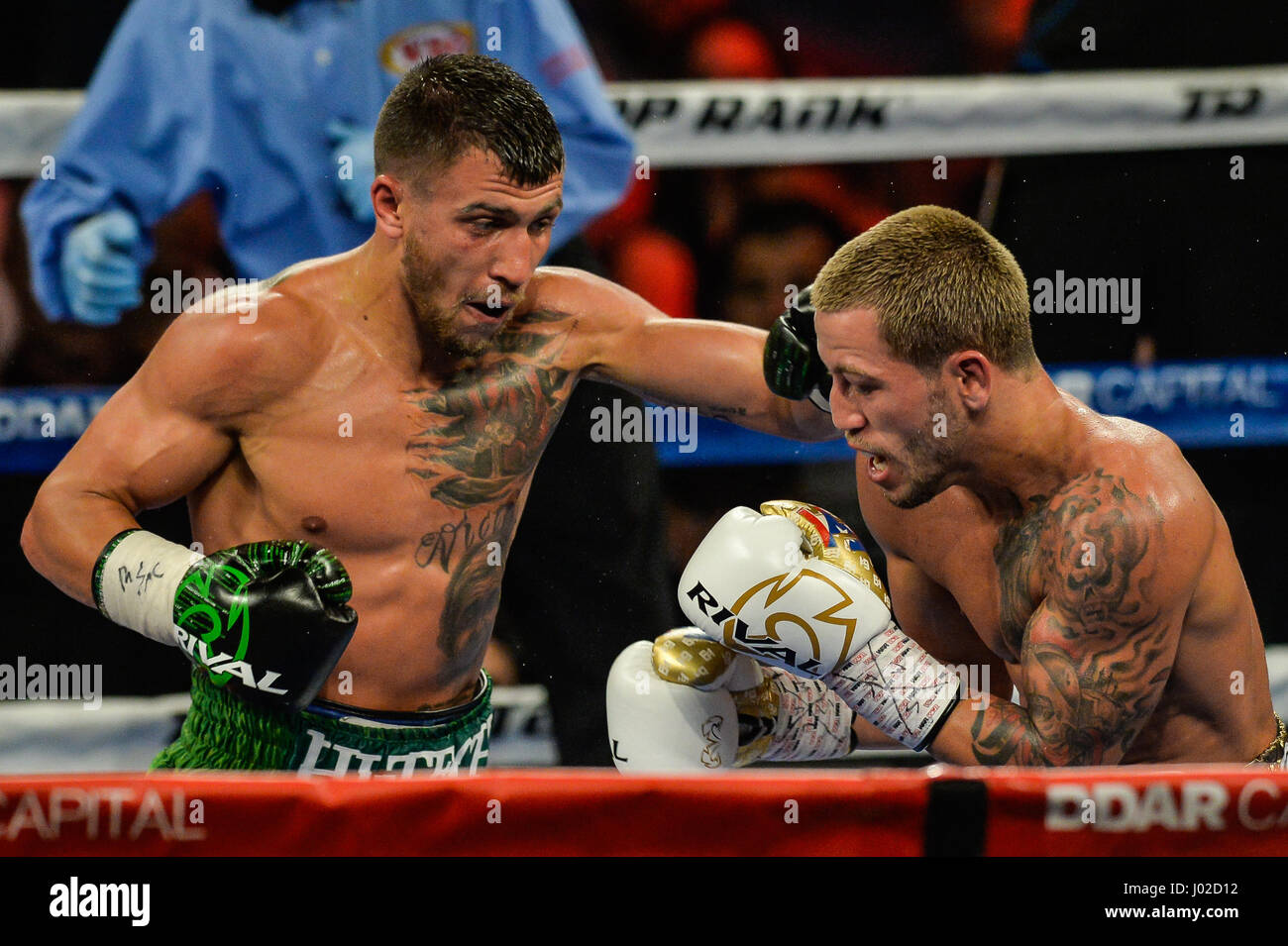 Oxon Hill, MD, USA. 8th Apr, 2017. VASYL LOMACHENKO hits JASON SOSA ...