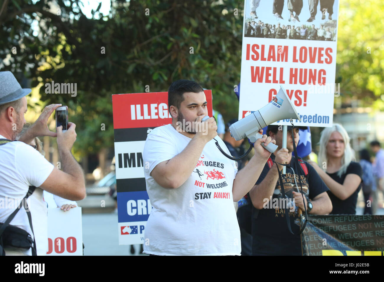 Sydney, Australia. 9 April 2017. Party for Freedom organised a counter ...