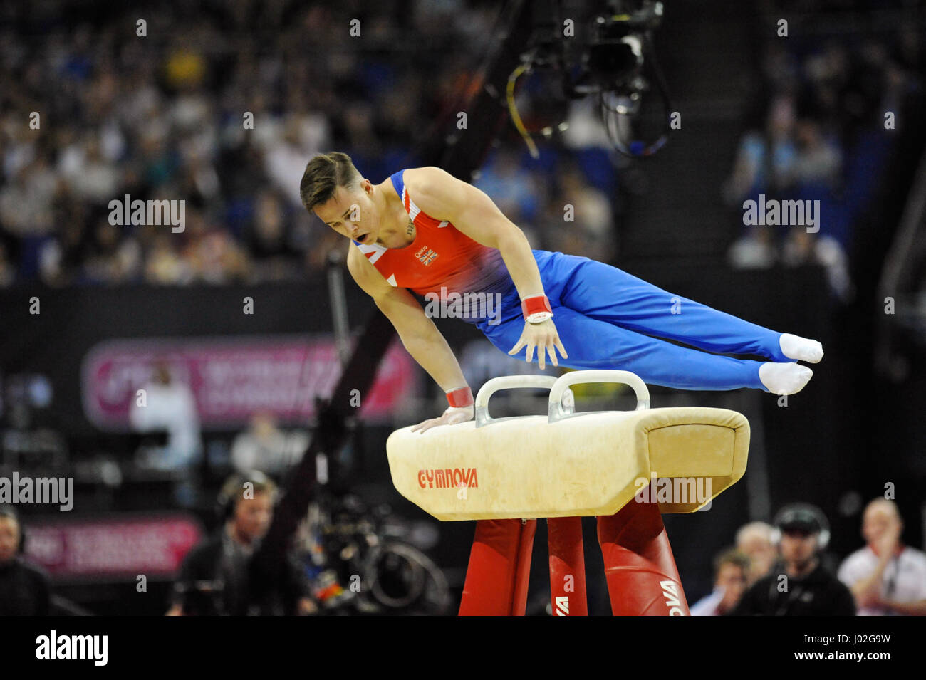 London, UK. 8th April, 2017. Brinn Bevan (GBR) competing in the Pommel ...