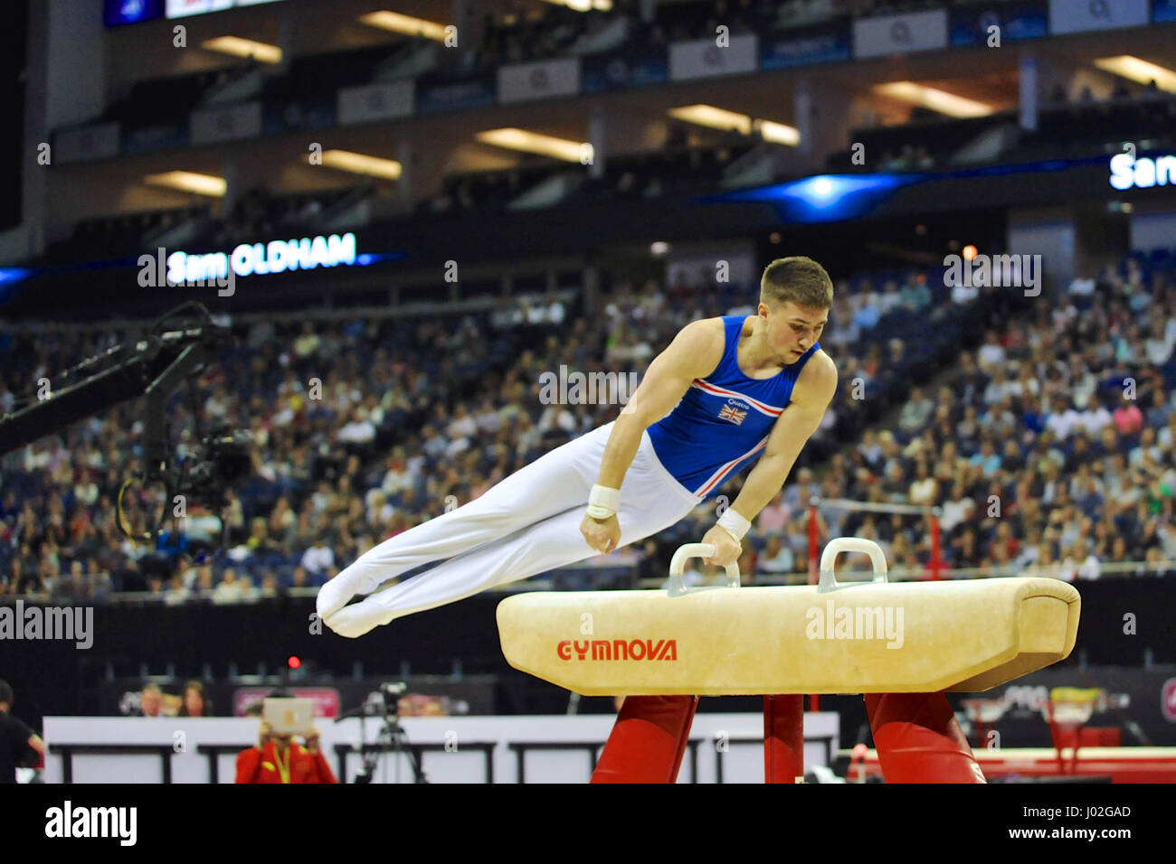 London, UK. 8th April, 2017. Sam Oldham (GBR) competing in the Pommel ...