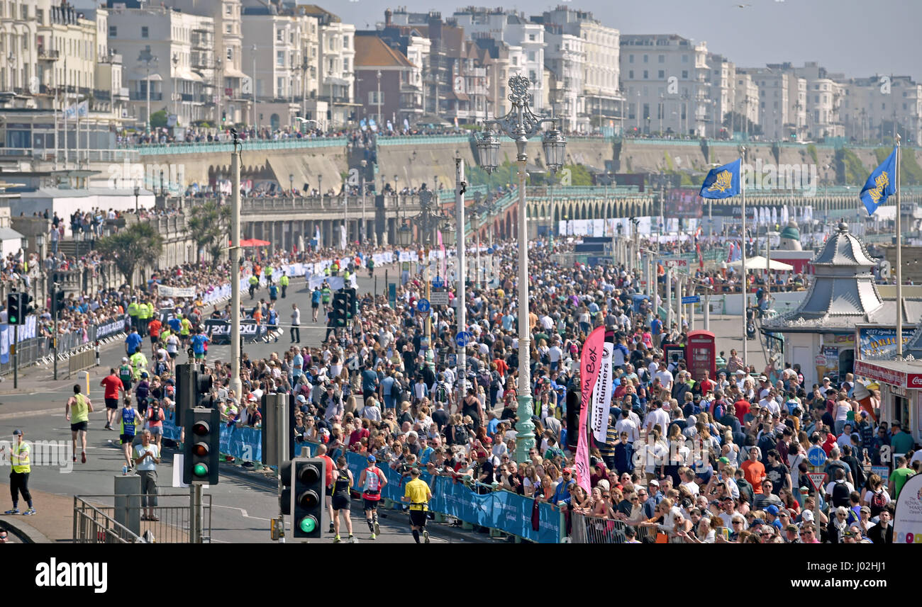 Brighton Marathon runners on the seafront 2017 UK Stock Photo - Alamy