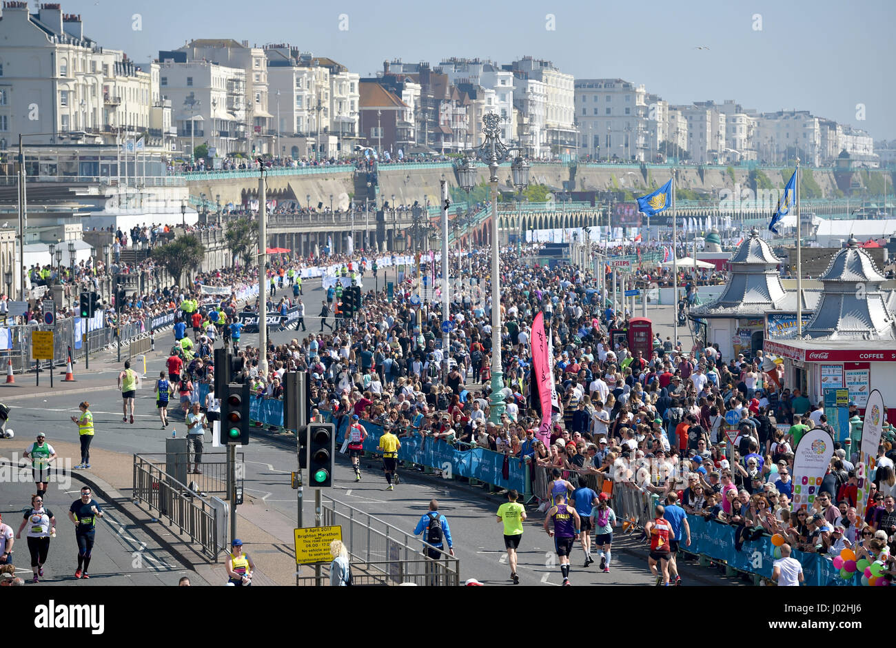 Brighton Marathon runners on the seafront 2017 UK Stock Photo - Alamy
