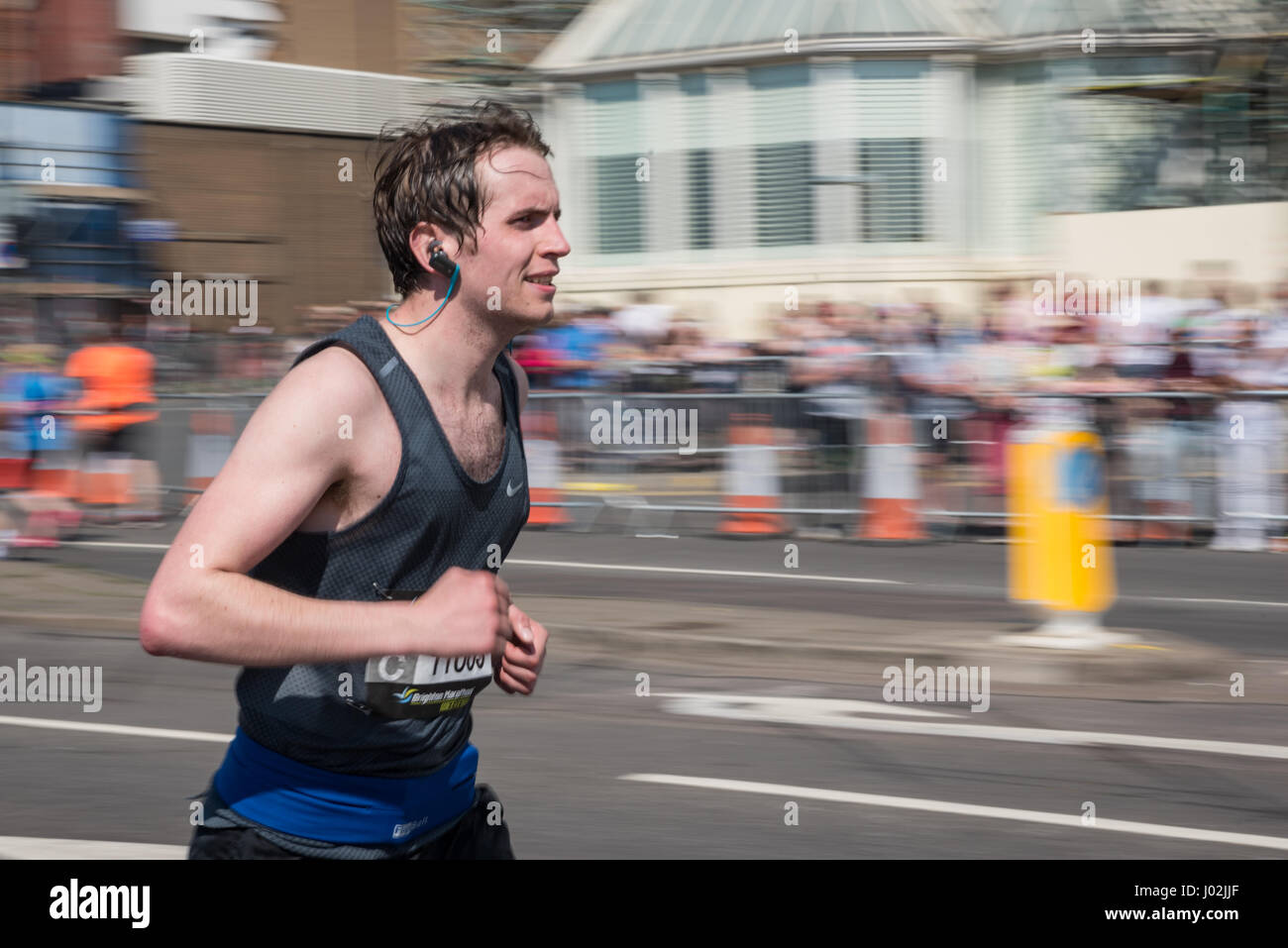 9th, April, 2017. Brighton, UK. Man running in the Brighton Marathon ...