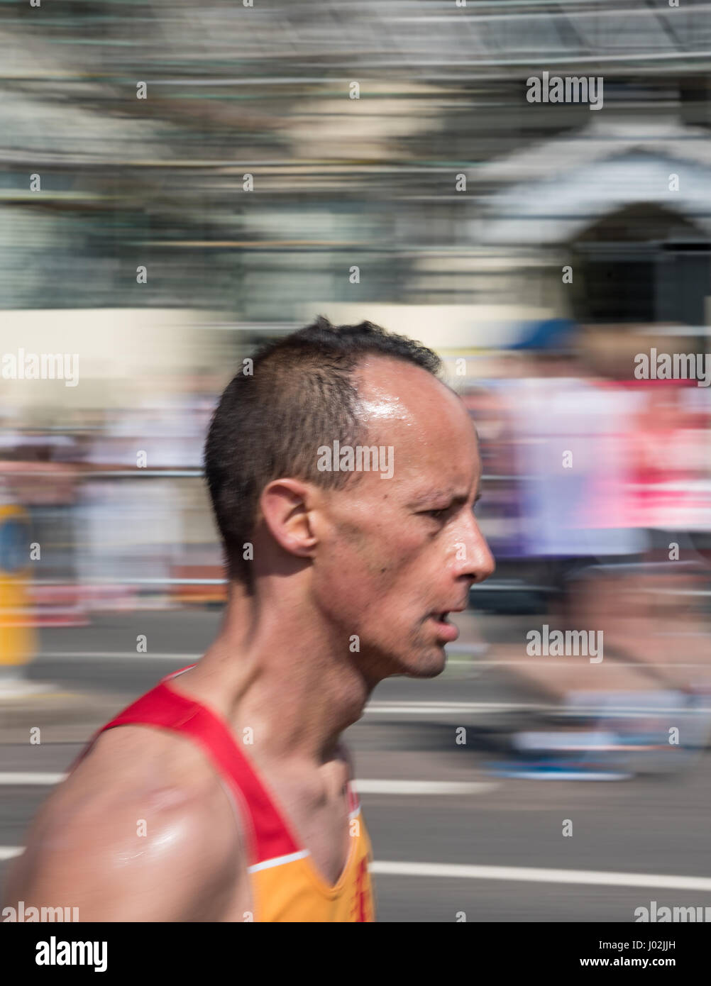 9th, April, 2017. Brighton, UK. Man running in the Brighton Marathon ...