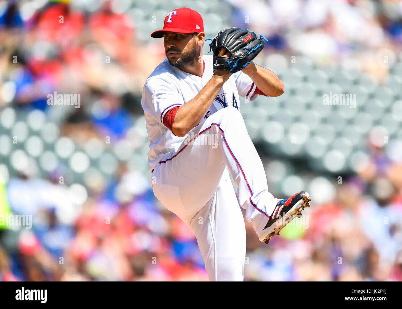 APR 09, 2017: Texas Rangers starting pitcher Martin Perez #33 pitched 5 ...