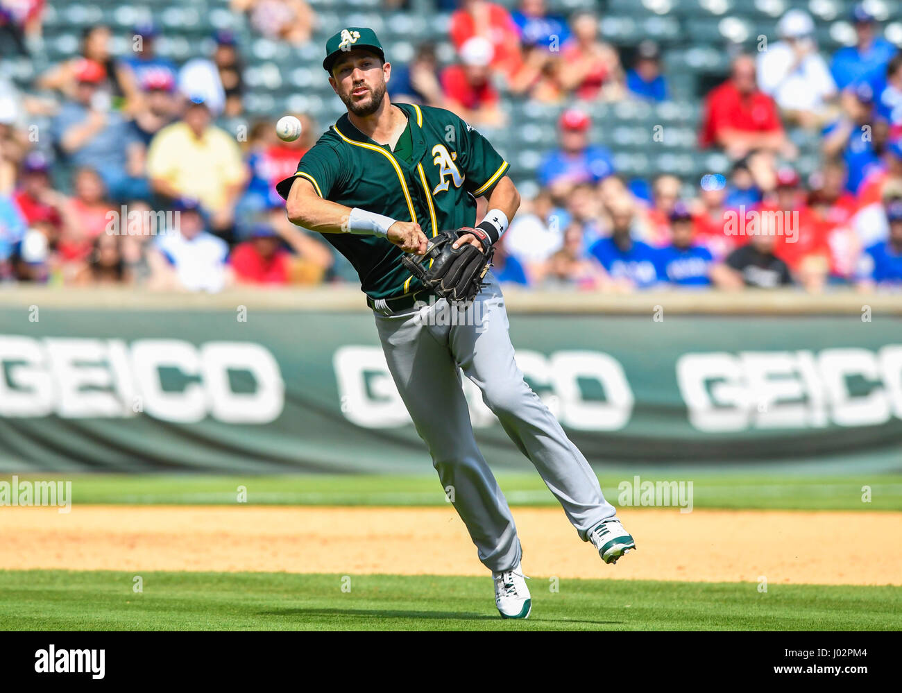 APR 09, 2017: Oakland Athletics third baseman Trevor Plouffe #3 makes a ...