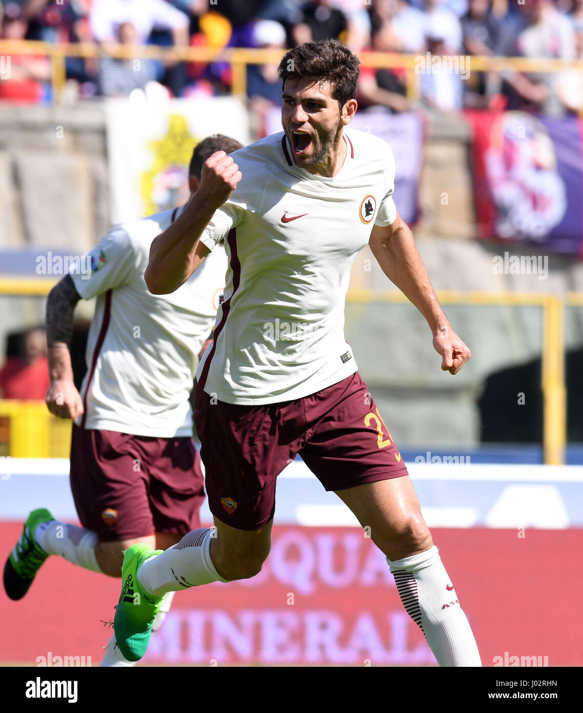Bologna, Italy. 9th Apr, 2017. Roma's Federico Fazio celebrates his ...