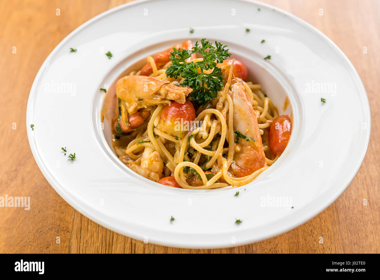 Prawn Pasta with Lobster bisque sauce Stock Photo - Alamy