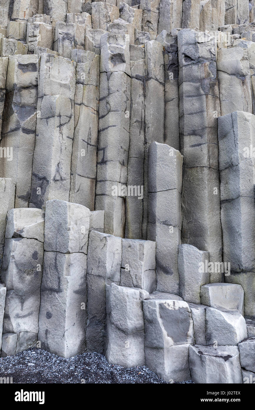 The black sand beach of Reynisfjara basalt column and the mount ...