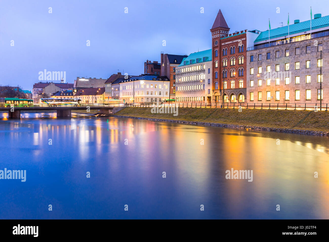 Malmo Cityscape downtown at night twilight in Sweden Stock Photo - Alamy