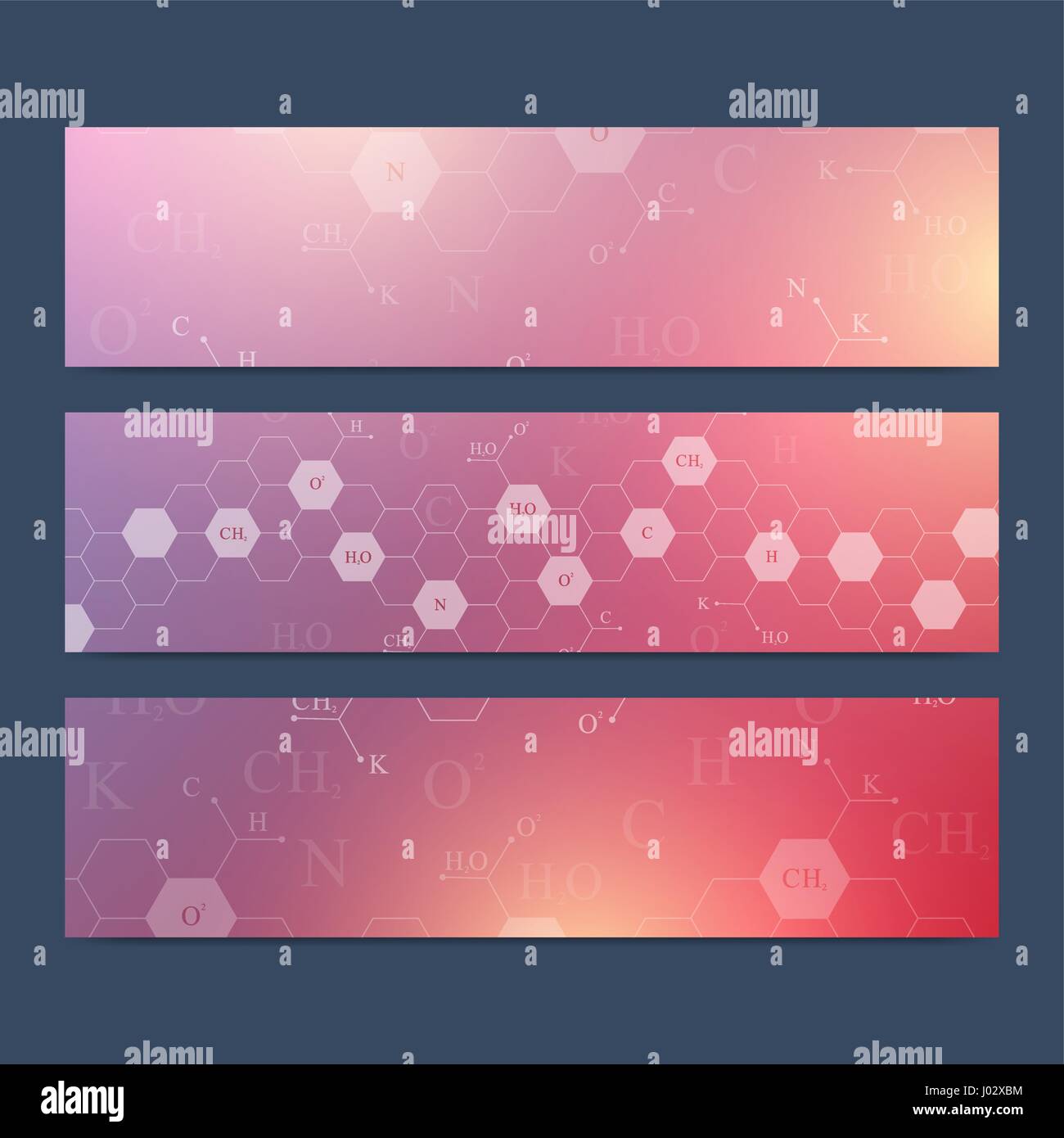 Scientific set of vector banners. Hexagonal chemistry pattern. Medical ...
