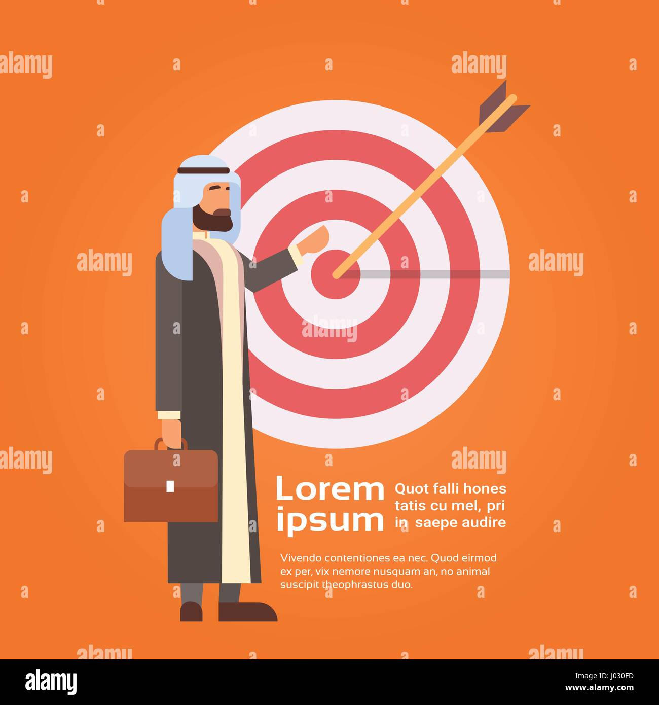 Arab Business Man Arrow Hit Target Successful Goal Stock Vector Image ...