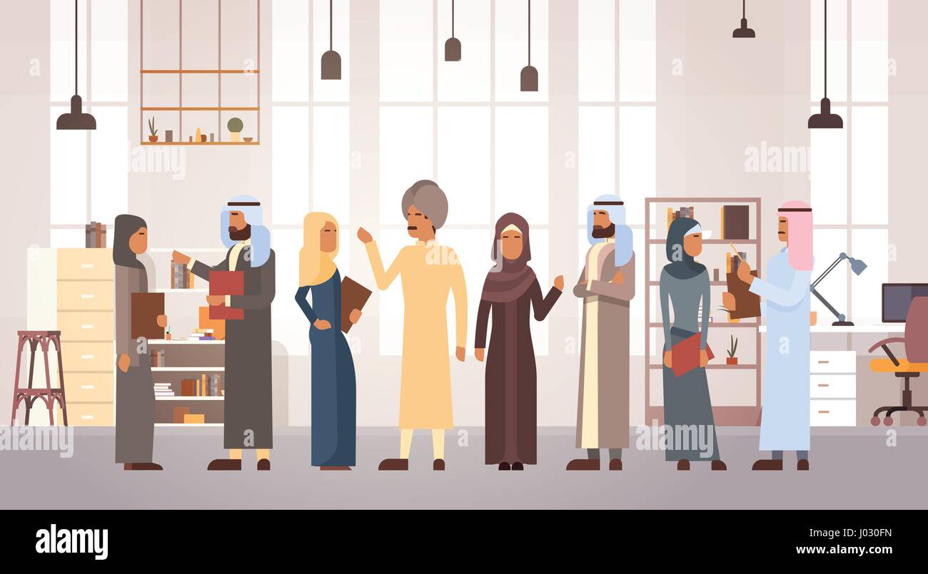 Muslim People Business Man and Woman Team In Modern Office Stock Vector ...