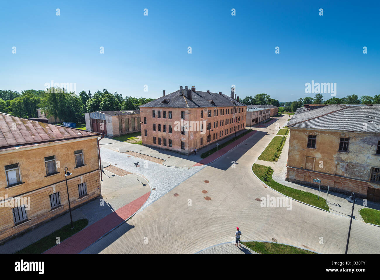 Aerial view from the roof of abandoned building in Daugavpils Fortress ...