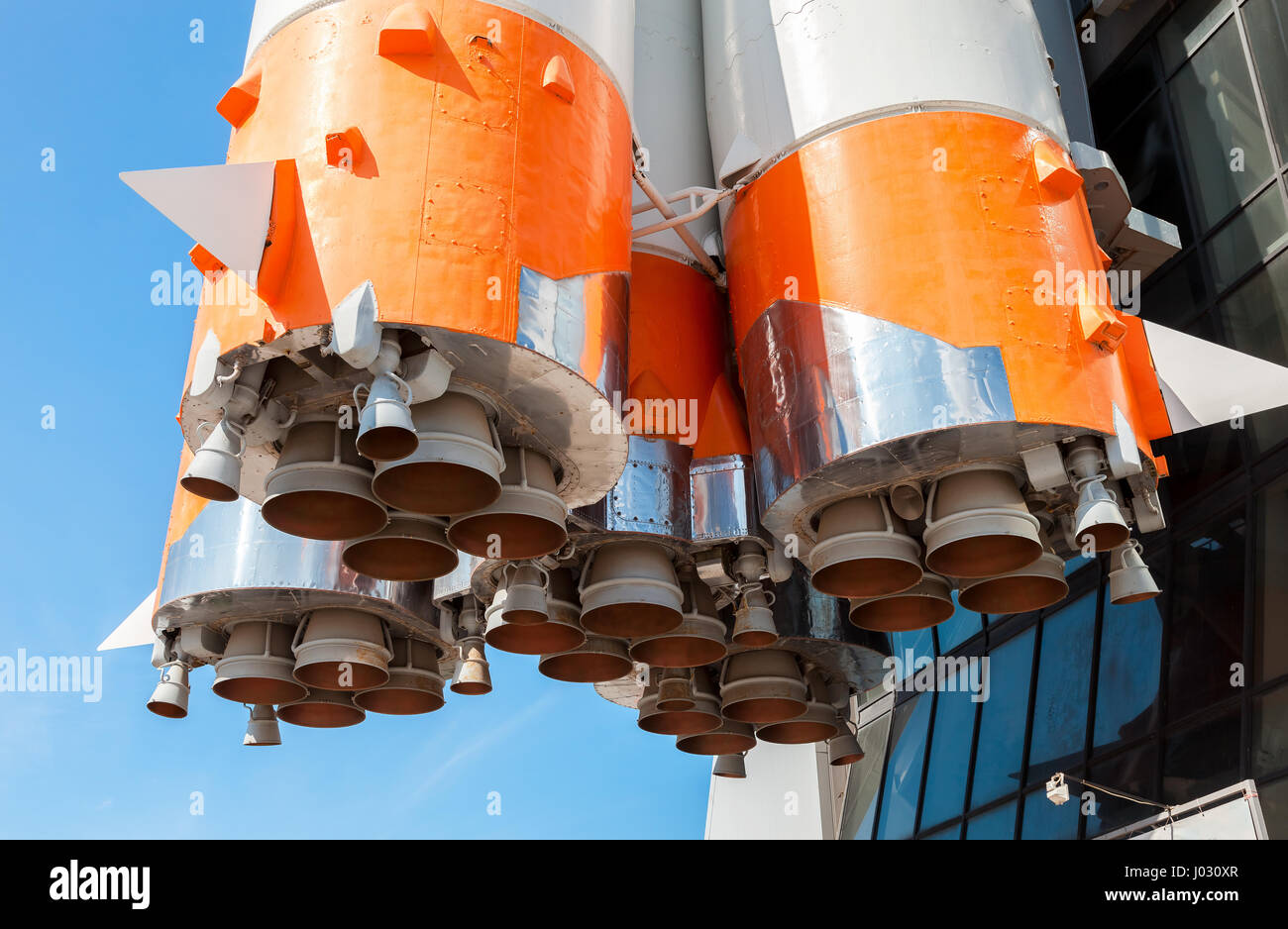 Detail of space rocket engine against the blue sky background Stock ...