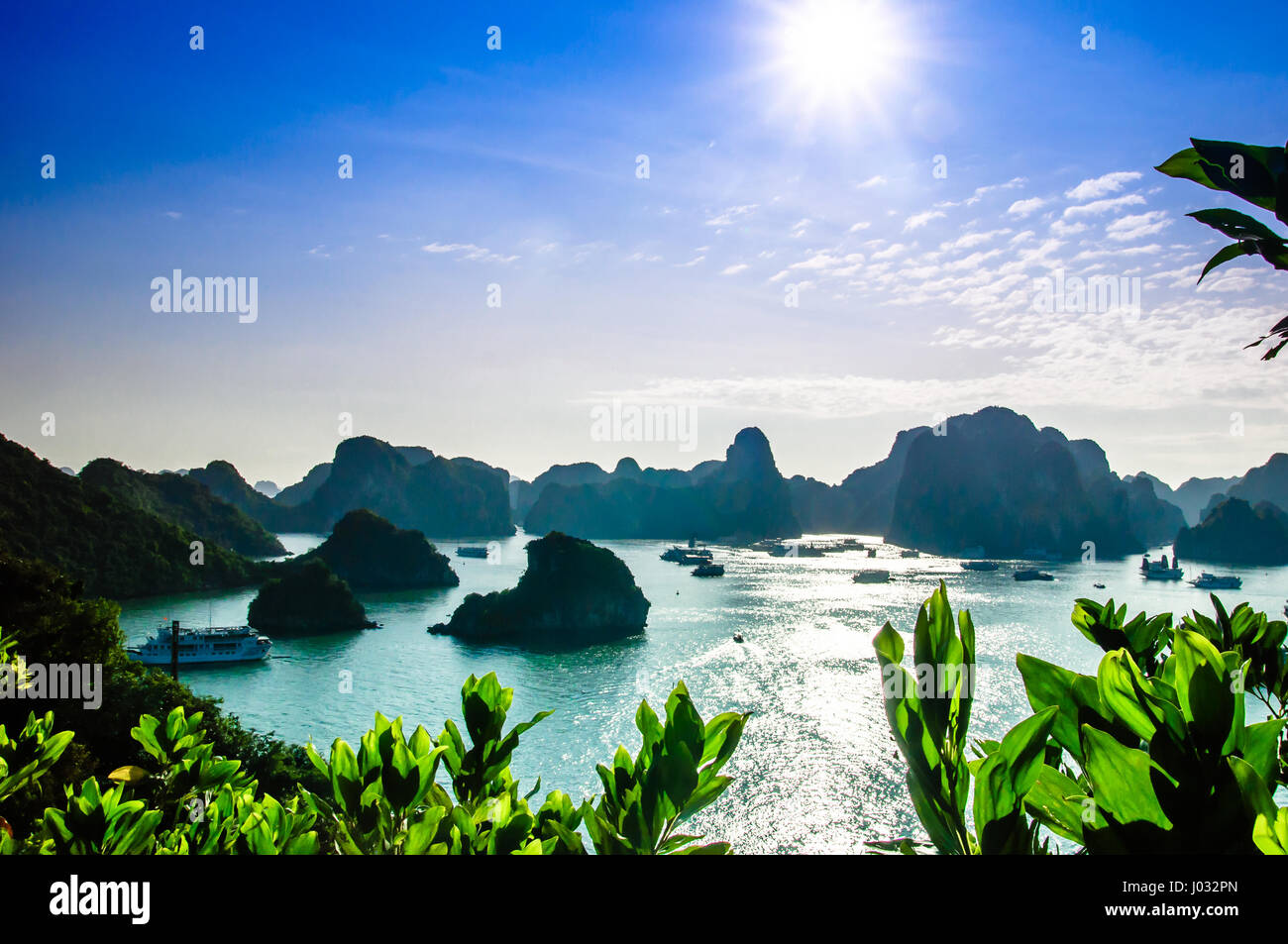 View on limestone Islands by Halong bay in Vietnam Stock Photo - Alamy